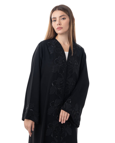 Hanayen Black Abaya with Elegant Floral Embroidery