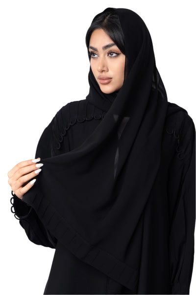 Hanayen Black Abaya with Loop Embroidery and Pleated Sleeves