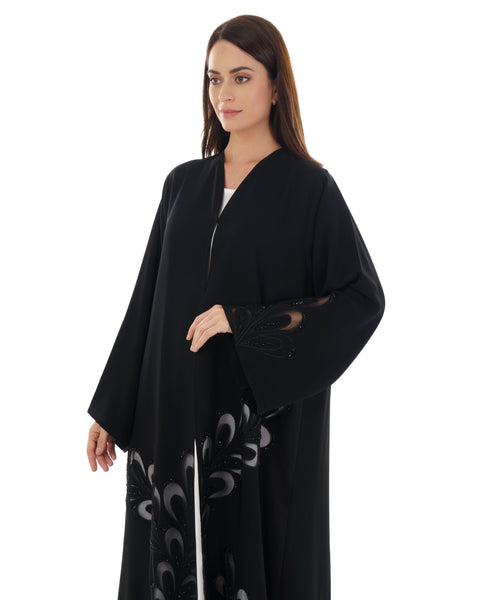 Hanayen Handcrafted Beaded Abaya With Tulle Design best abaya online in ...