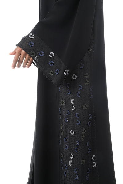 Hanayen Classic Abaya with Modern Floral Hand Embroidery in Geometric ...