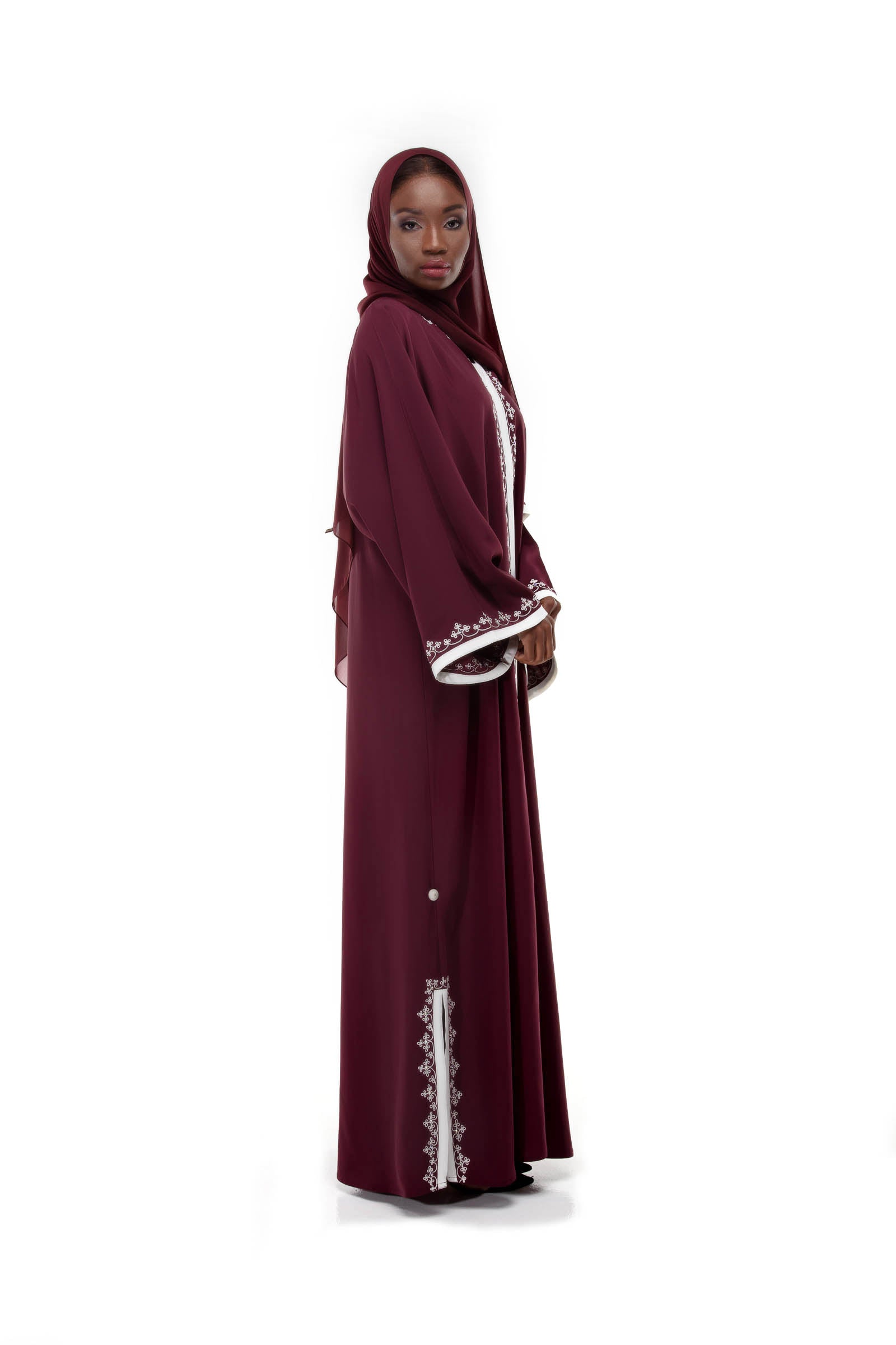Hanayen Color Abaya with White Ary Embroidery design