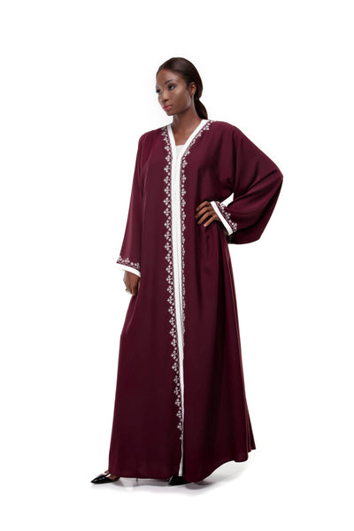 Hanayen Color Abaya with White Ary Embroidery design