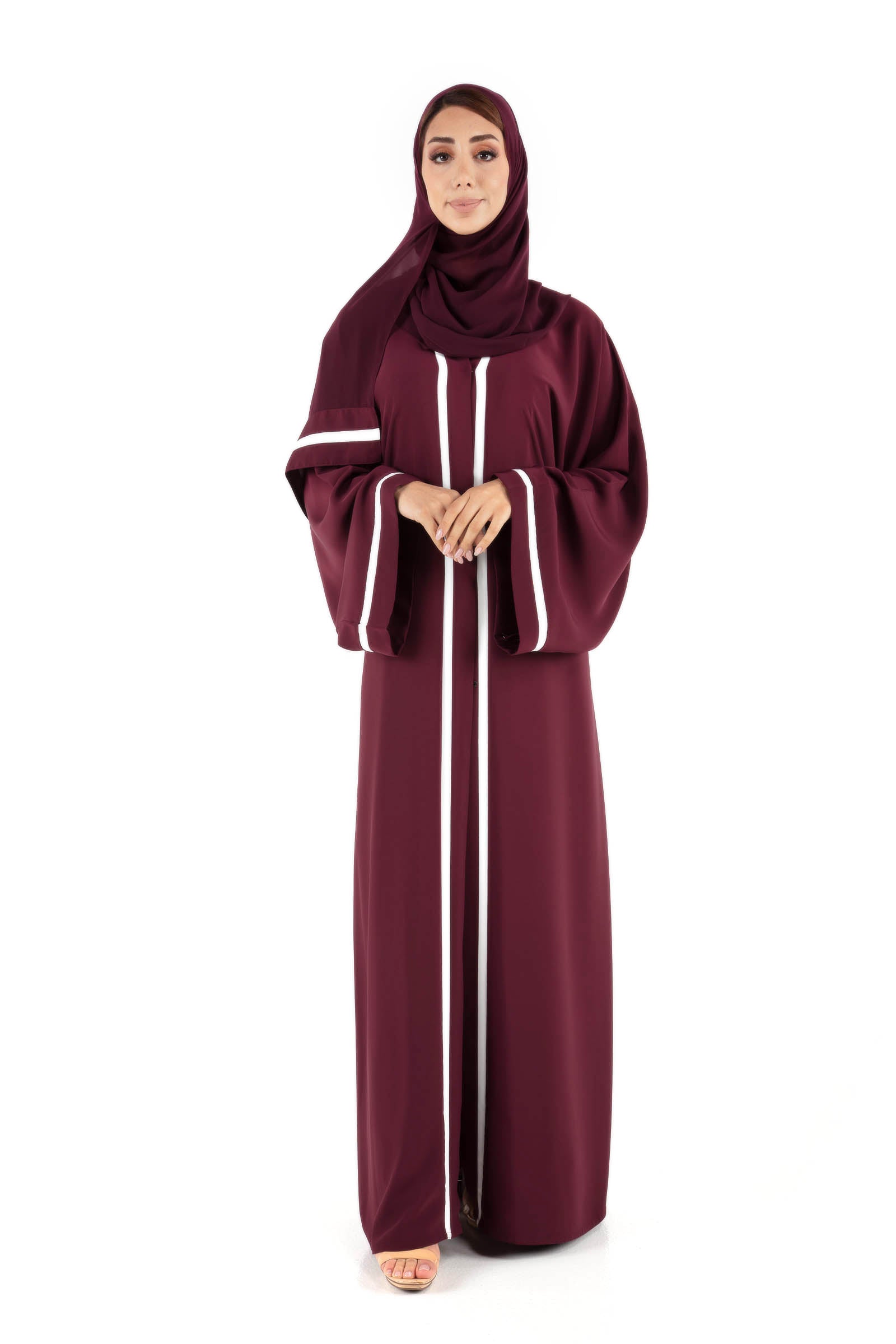 Hanayen Maroon Abaya with White Geometric Accents best abaya online in ...