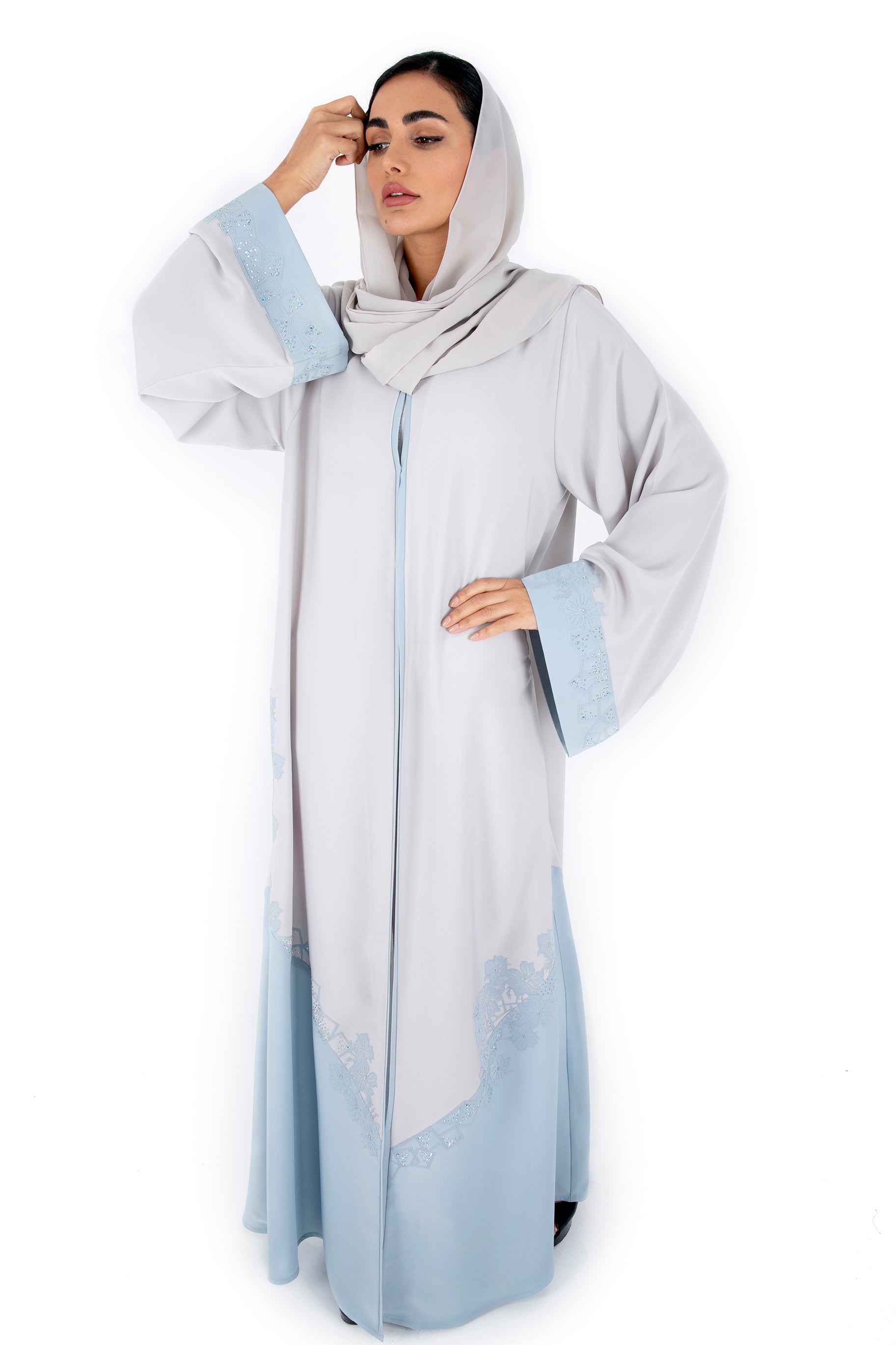 Hanayen colored Abaya detailed with Crystal Elements