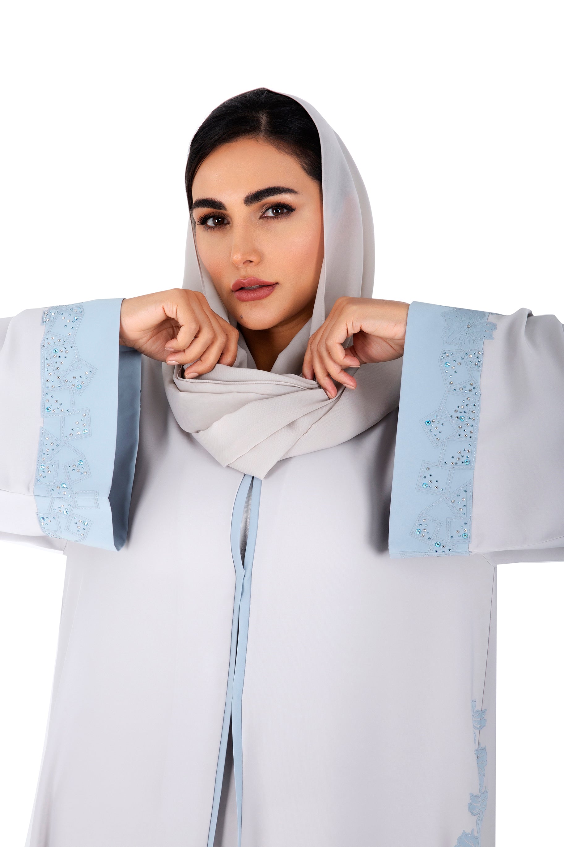 Hanayen colored Abaya detailed with Crystal Elements