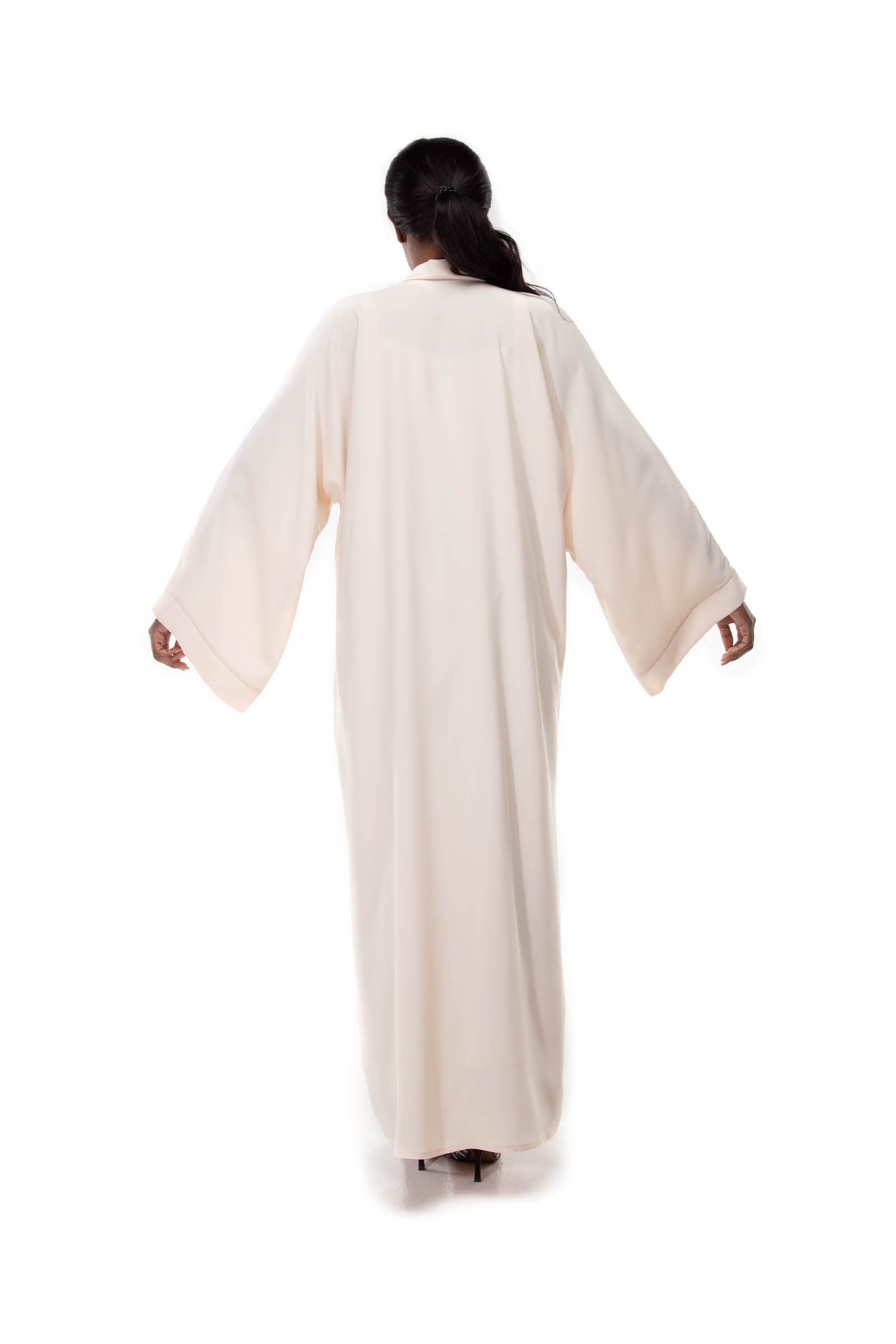 Hanayen Cream Color Abaya with Machine Embroidery