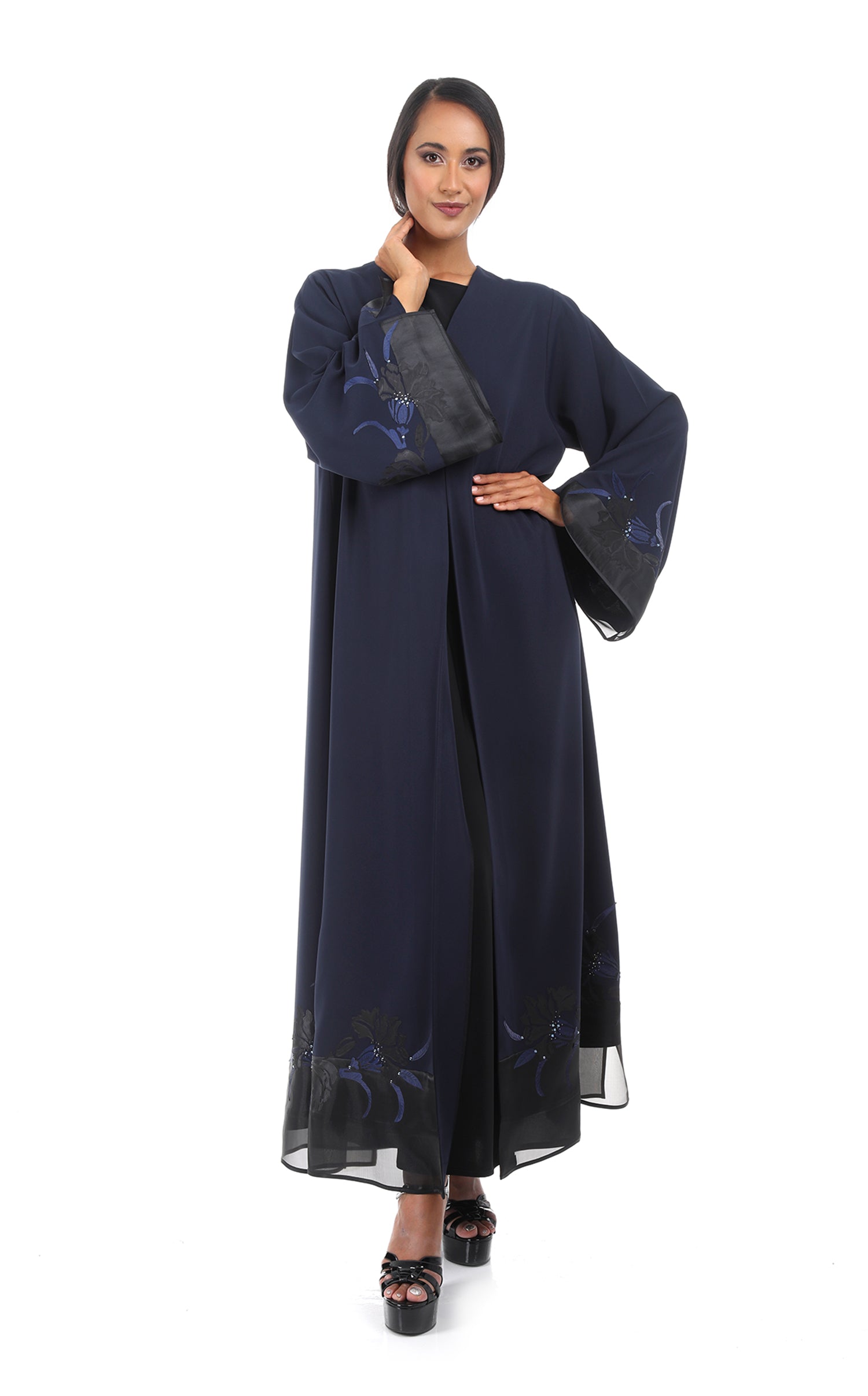Hanayen Crystal Detailed Color Abaya with Laser Cut