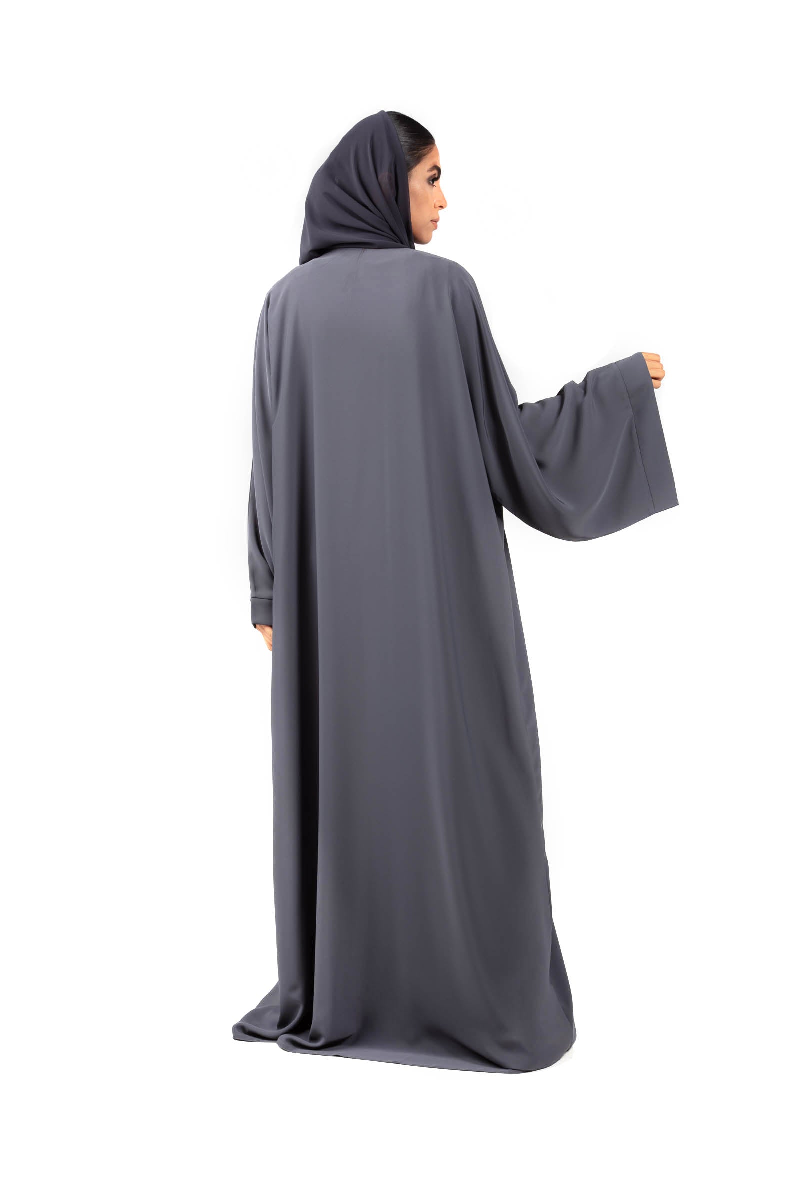 Hanayen Dark Grey Color Plain Abaya best abaya online in dubai