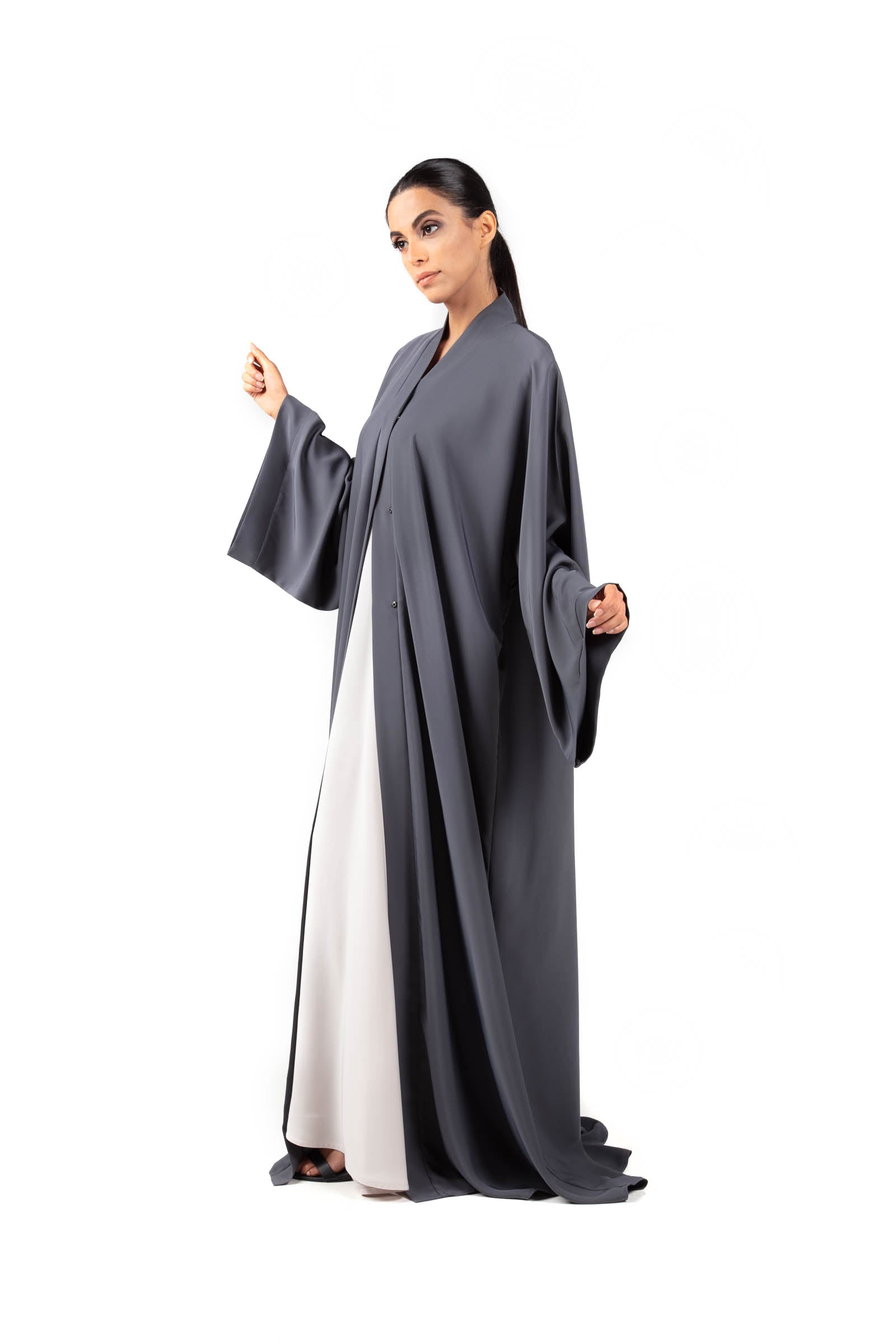 Hanayen Dark Grey Color Plain Abaya best abaya online in dubai