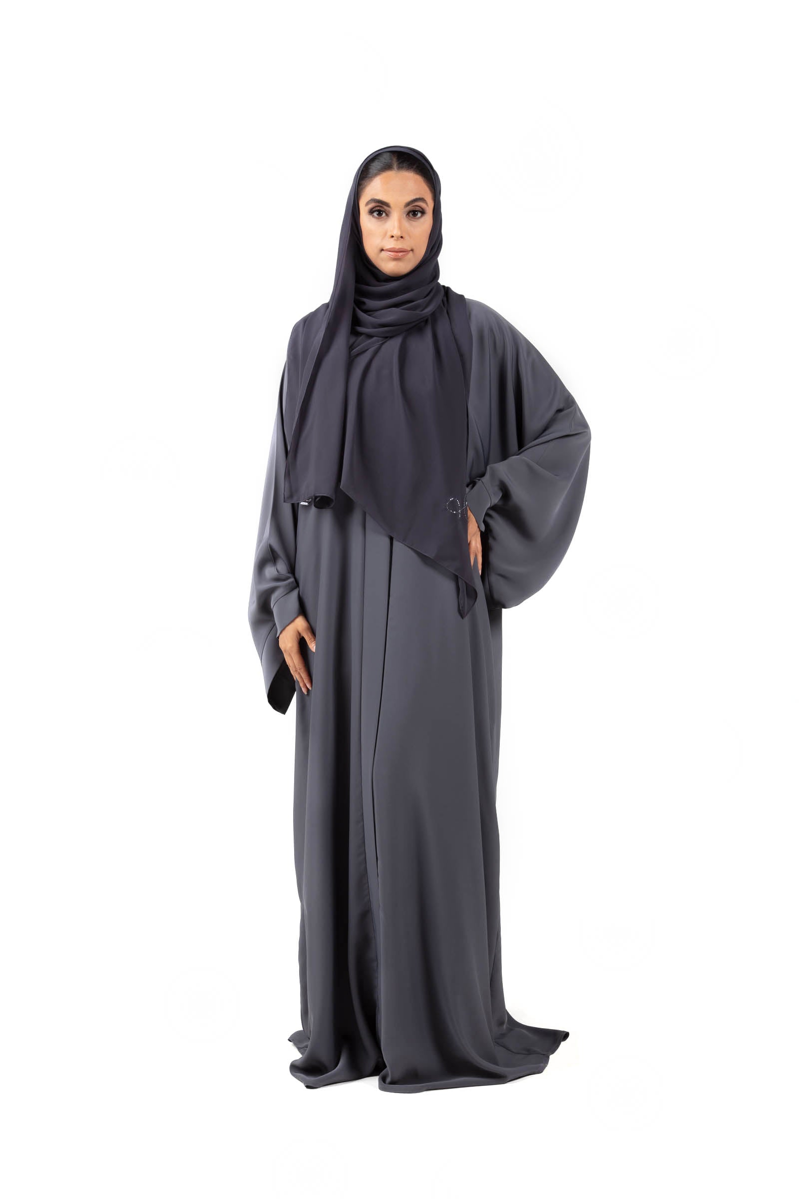 Hanayen Dark Grey Color Plain Abaya