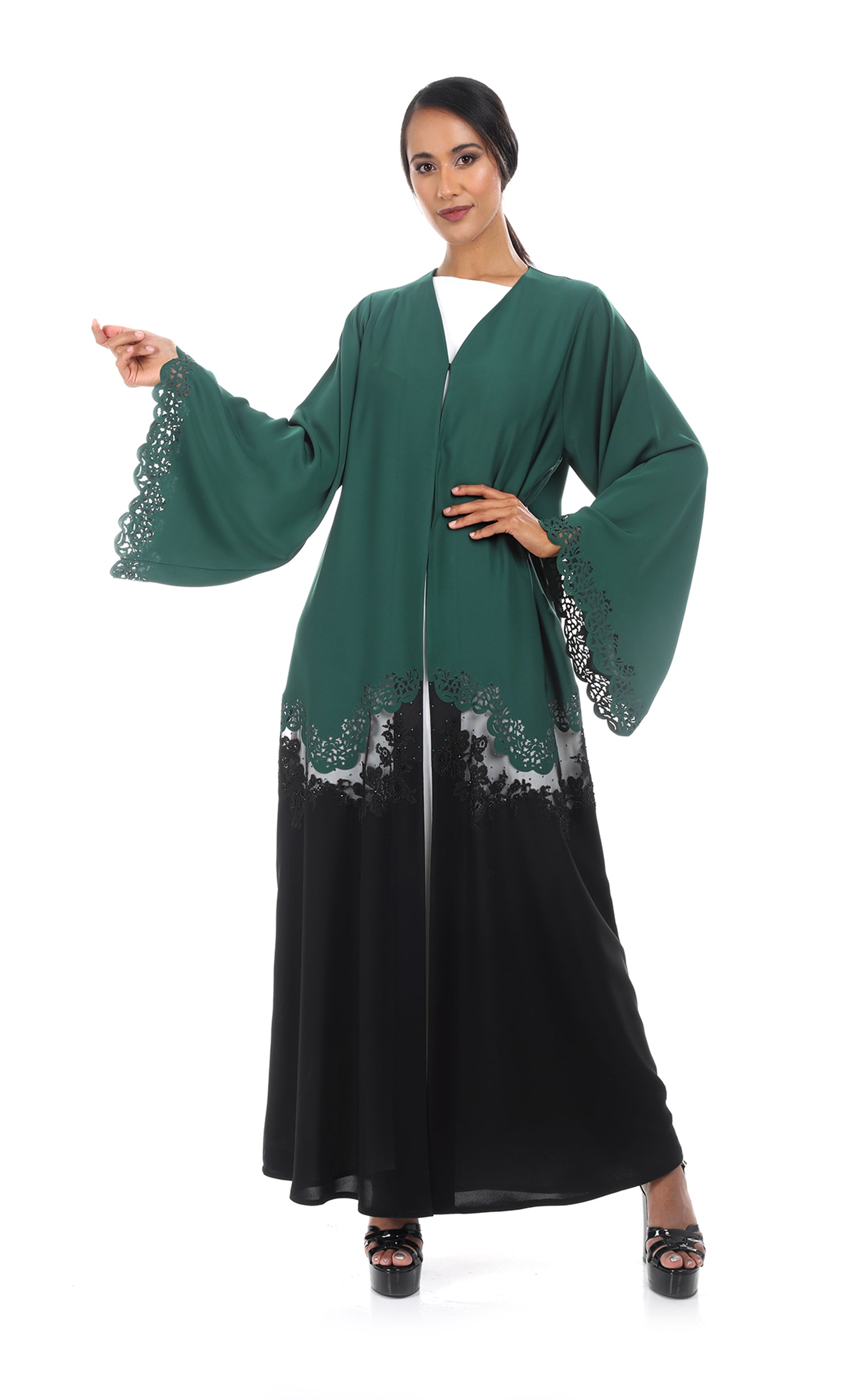 Hanayen Duel Color Abaya with Laser cut and Stone Element best abaya ...