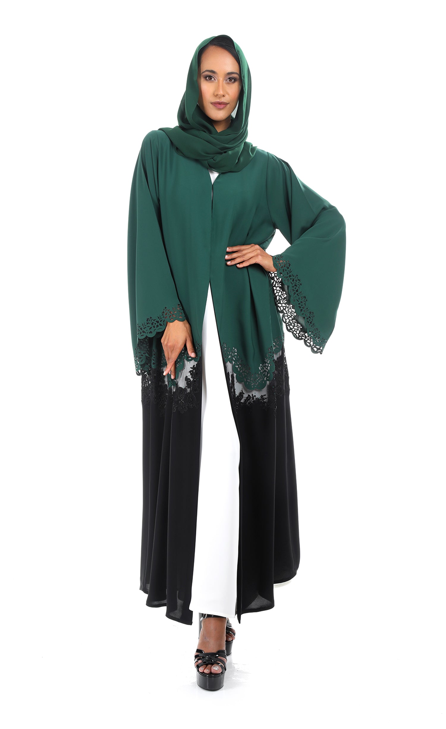 Hanayen Duel Color Abaya with Laser cut and Stone Element best abaya ...