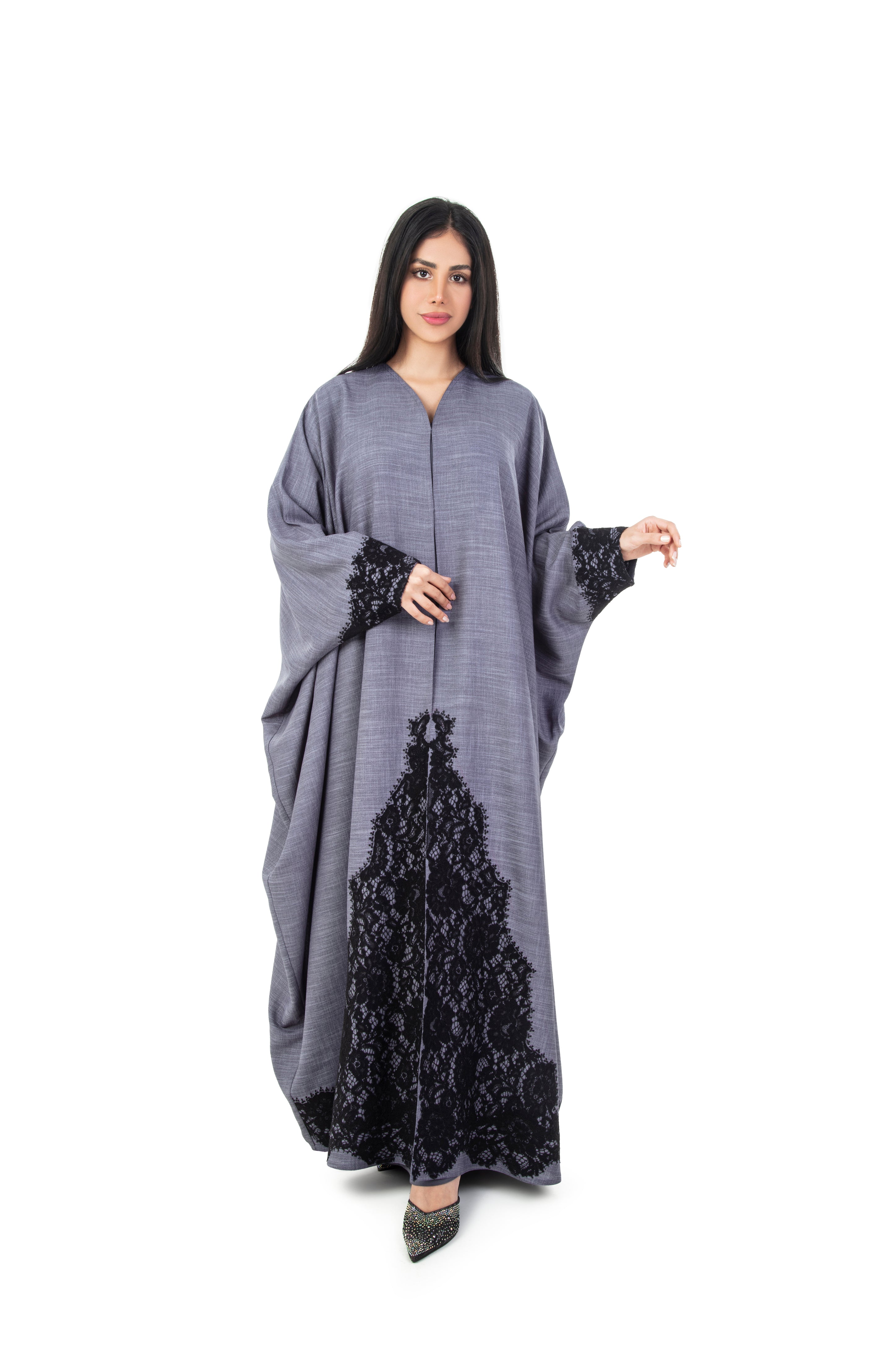 Buy Online Linen Abaya Color With Lace Insert | Luxury Abaya Dubai ...