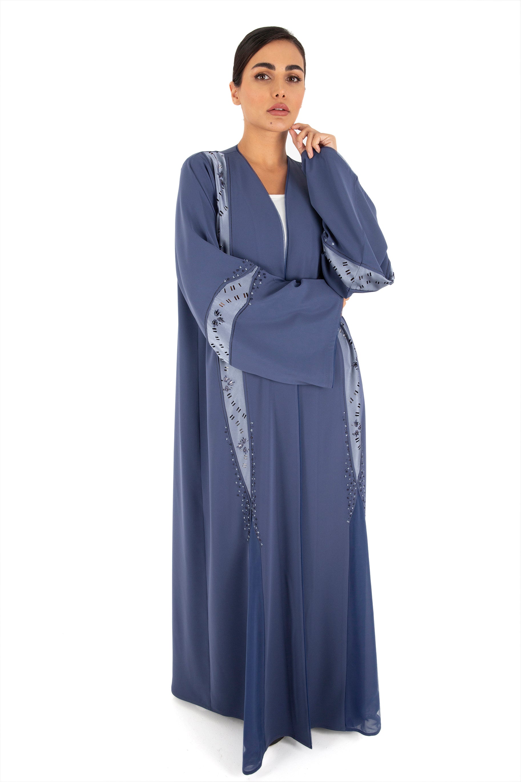 Hanayen Modern Colored Abaya with Beads Details
