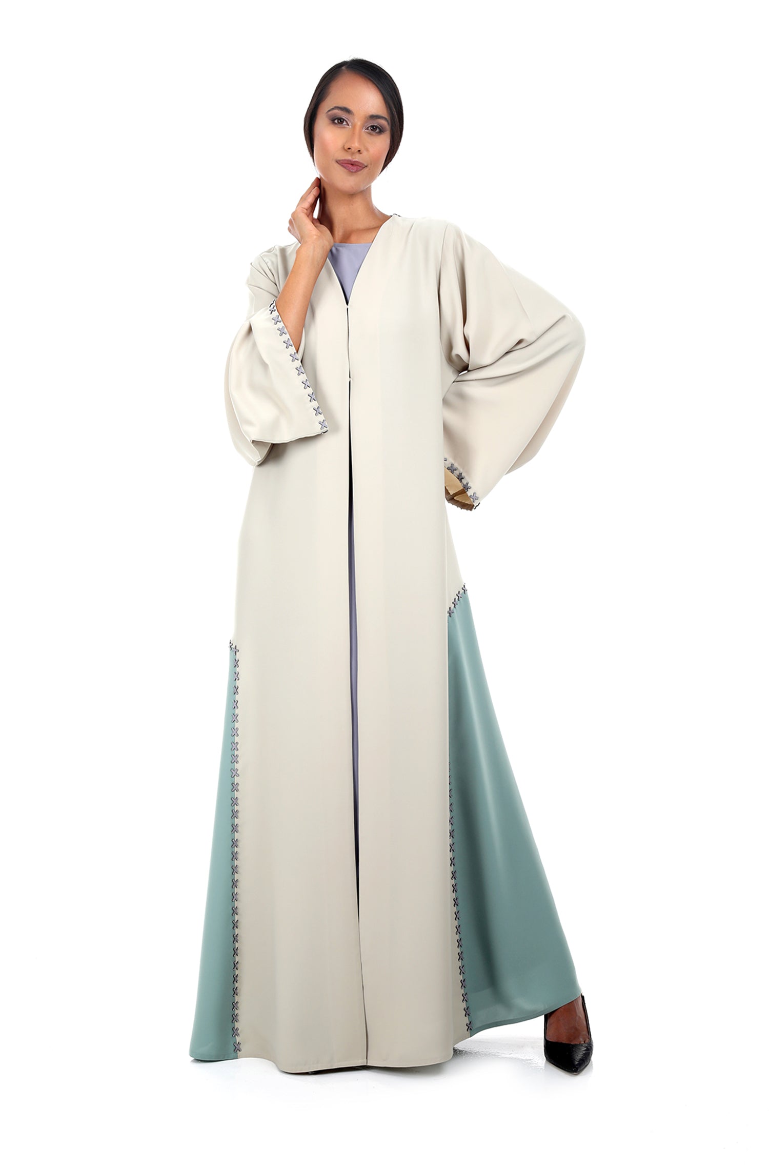 Buy Online Modern Duel Color Abaya with Hand Embroidery Details ...