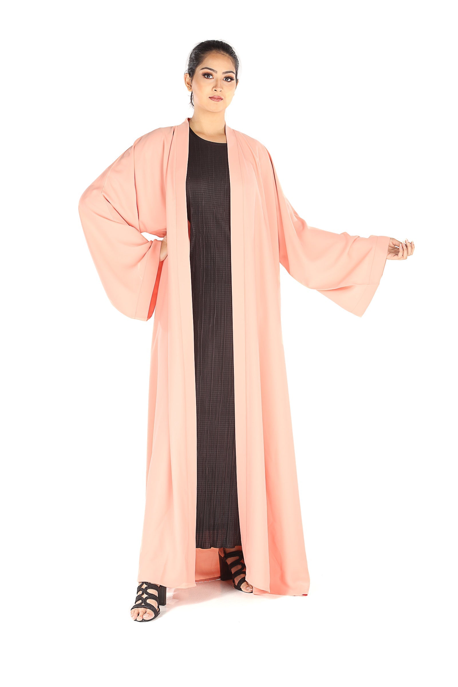Hanayen Peach Color Abaya Plain best abaya online in dubai
