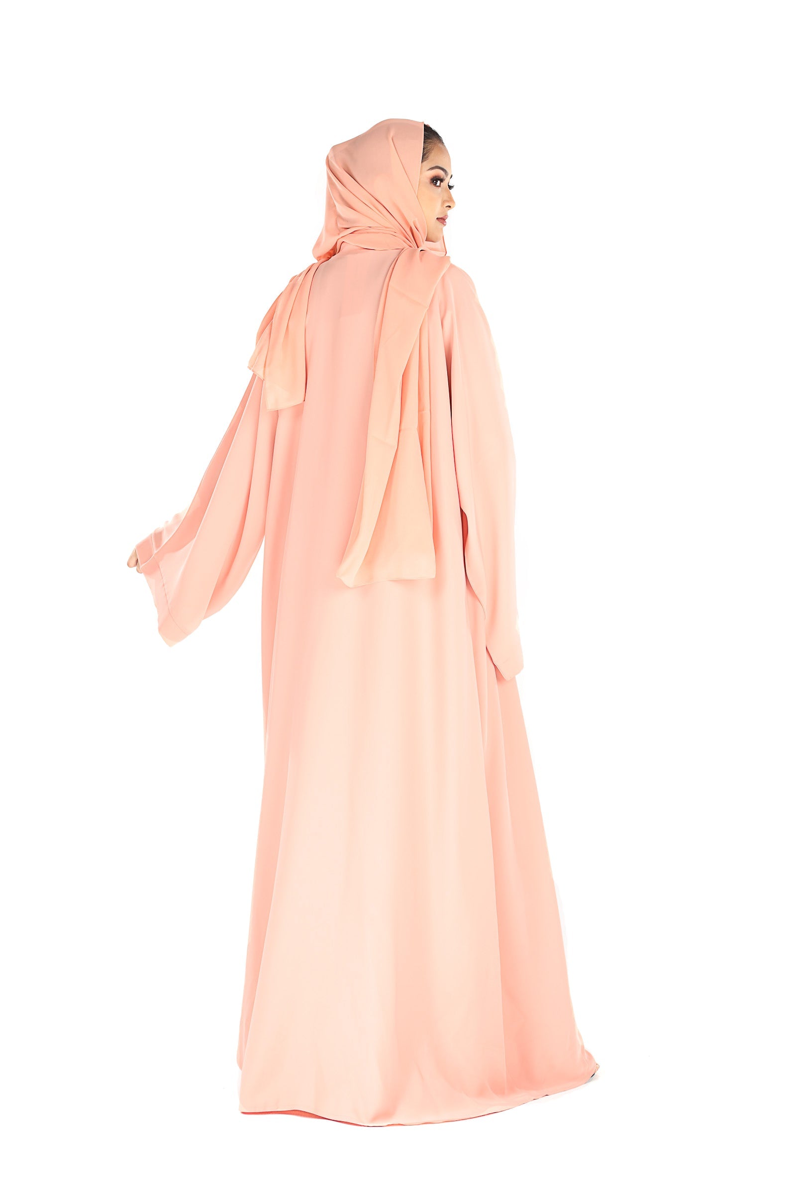 Hanayen Peach Color Abaya Plain best abaya online in dubai
