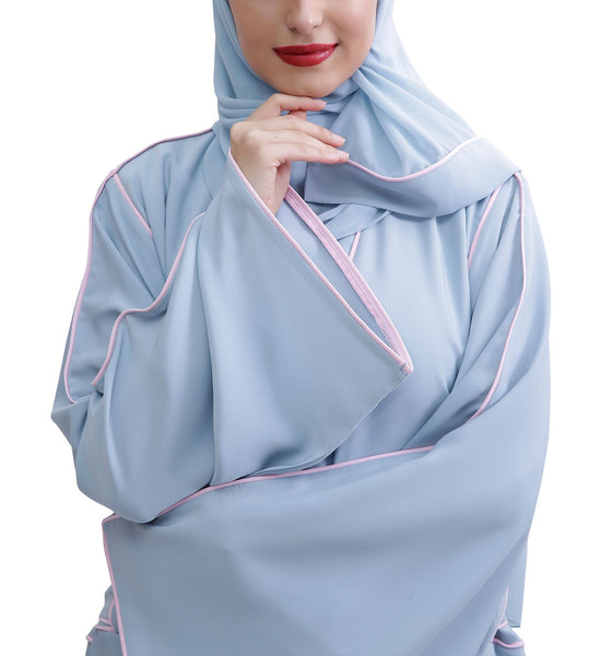 Hanayen Sea Blue Coloured Front Open Abaya best abaya online in dubai