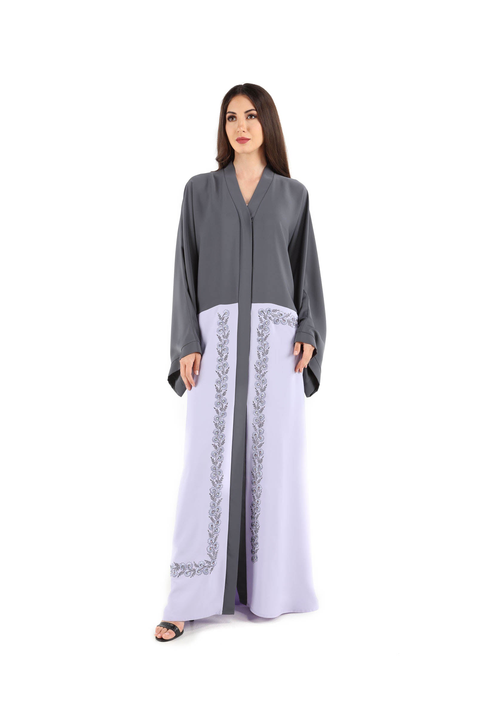 Hanayen Two Color Abaya with border embroidery